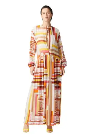 Missoni Long Cover-up Dress In Printed Silk With Long Sleeves - Multicoloured