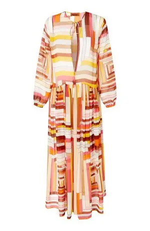 Missoni Long Cover-up Dress In Printed Silk With Long Sleeves - Multicoloured