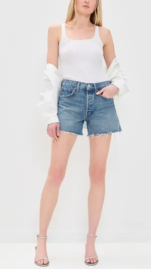 AGOLDE Parker Long Denim Shorts - Fairway
