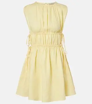 Asceno Como Gathered Linen Minidress - Yellow