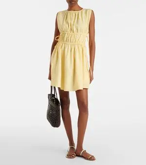 Asceno Como Gathered Linen Minidress - Yellow