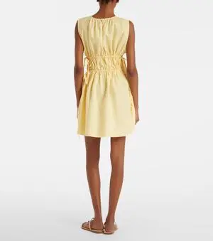 Asceno Como Gathered Linen Minidress - Yellow