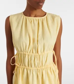 Asceno Como Gathered Linen Minidress - Yellow