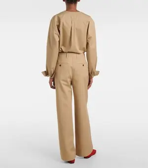 TOTEME Cotton Wide-leg Trousers - Beige
