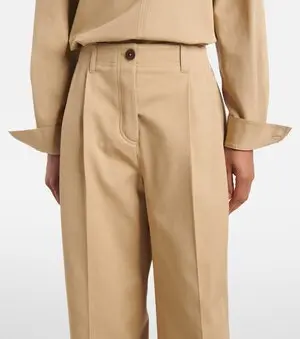 TOTEME Cotton Wide-leg Trousers - Beige