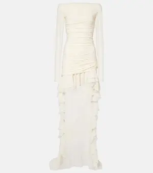 Blumarine Ruffled Jersey And Georgette Minidress