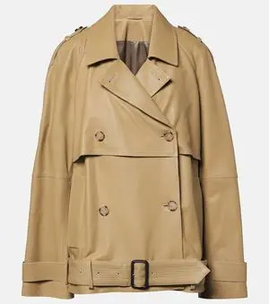 TOTEME Oversized Leather Double-breasted Jacket - Beige