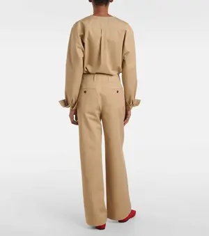 TOTEME Cotton Wide-leg Trousers - Beige