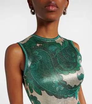 Etro Paisley Open-back Lame Maxi Dress - Green