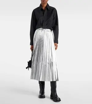 Junya Watanabe Pleated Metallic Midi Skirt - Silver