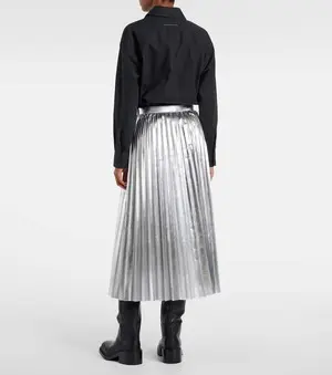 Junya Watanabe Pleated Metallic Midi Skirt - Silver