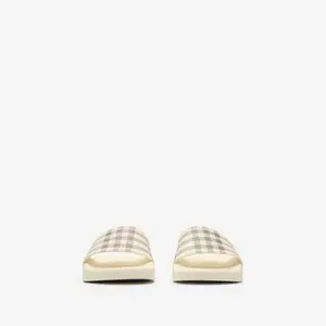 Burberry Check Print Slides - Light Beige