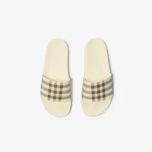 Burberry Check Print Slides - Light Beige