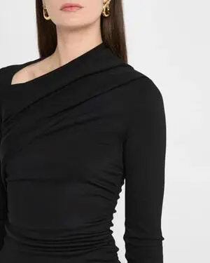 Giorgio Armani Asymmetric Long-sleeve Dress - Solid Black
