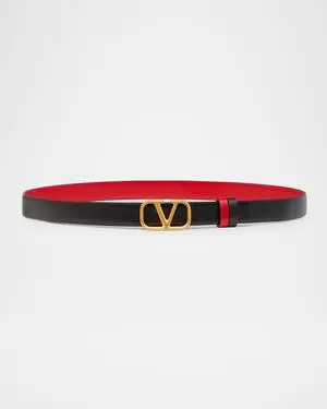 Valentino Garavani VLOGO Signature Reversible Leather Belt Blkred