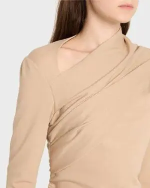 Giorgio Armani Asymmetric Long-sleeve Dress - Solid Medium Beige