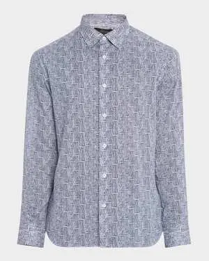 Brioni Cotton Bamboo-print Sport Shirt White Blac