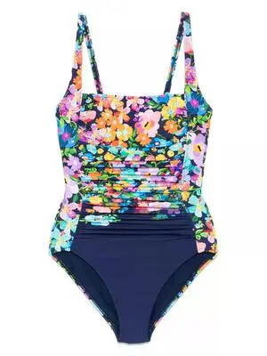 Johnny Was Ruched One-piece Swimsuit - Blue