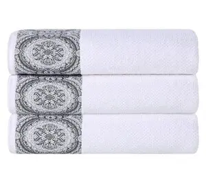 SUPERIOR 3 Piece Medallion Cotton Assorted Bath Towel Set