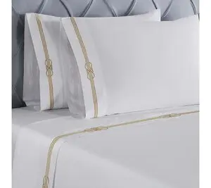 SUPERIOR Moonlawn Cotton Gold Embroidered Sheet Set, Full