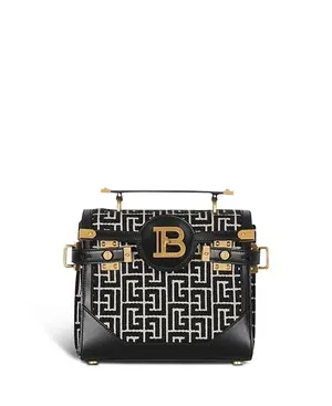 Balmain B-buzz 23 Jacquard And Leather Bag - Black