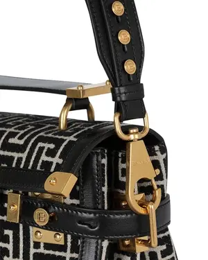 Balmain B-buzz 23 Jacquard And Leather Bag - Black