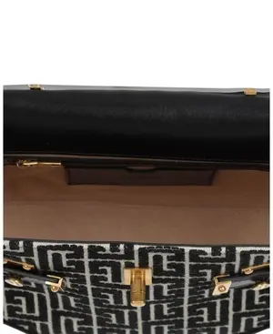 Balmain B-buzz 23 Jacquard And Leather Bag - Black