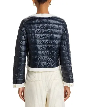 Herno Matte Trim Quilted Short Jacket - Navy/white