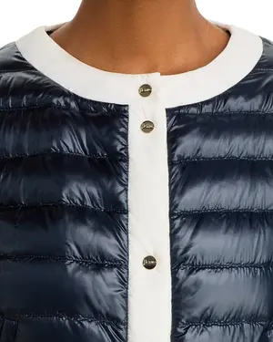 Herno Matte Trim Quilted Short Jacket - Navy/white