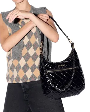 Mz Wallace Crosby Sienna Hobo Bag - Black Lacquer/light Gold