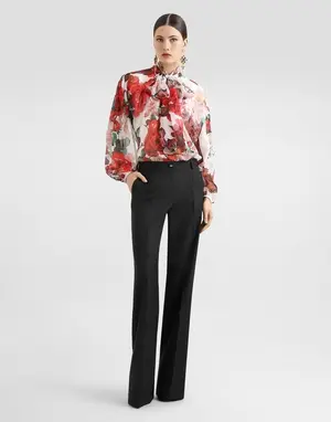 Dolce & Gabbana Chiffon Pussy-bow Blouse With Rose - Print
