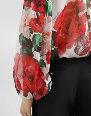 Dolce & Gabbana Chiffon Pussy-bow Blouse With Rose - Print