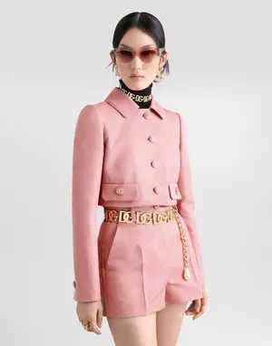 Dolce & Gabbana Quilted Jacquard Jacket With Dg Logo - Pink