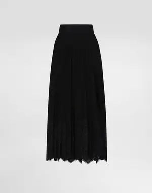 Dolce & Gabbana Pleated Georgette Circle Skirt With Lace Trims - Black