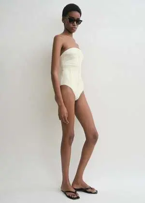 TOTEME Monogram Strapless Swimsuit - Ecru,straw