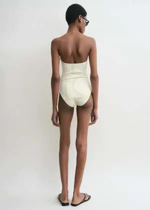 TOTEME Monogram Strapless Swimsuit - Ecru,straw