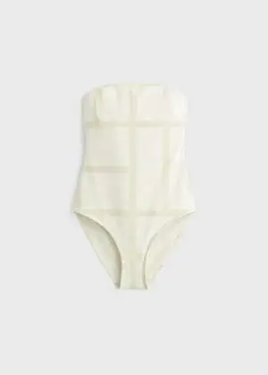 TOTEME Monogram Strapless Swimsuit - Ecru,straw