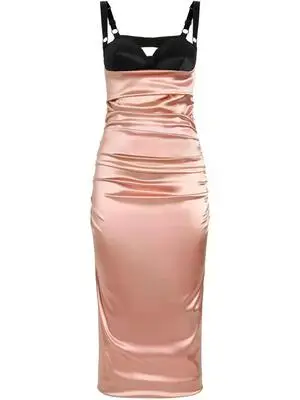 Dolce & Gabbana Draped Satin Calf-length Dress With Bra-style Cups - Pink