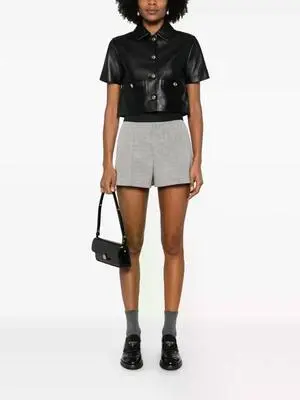 Maje Cropped Leather Jacket With Gold Button Detail - Black
