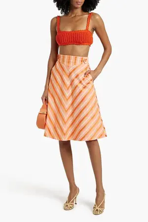 Etro Striped Cotton-blend Jacquard Skirt - Orange