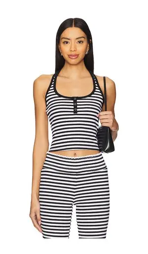 Frankies Bikinis Bambi Rib Halter Top - Silhouette Stripe