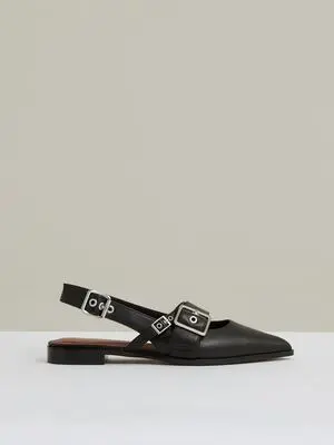 REISS Lois Leather Buckle-strap Flat Mules
