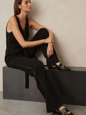 REISS Lois Leather Buckle-strap Flat Mules