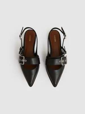 REISS Lois Leather Buckle-strap Flat Mules