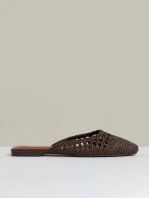 REISS Marta Woven Mules - Chocolate