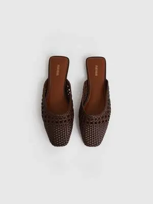 REISS Marta Woven Mules - Chocolate
