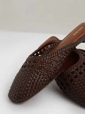 REISS Marta Woven Mules - Chocolate