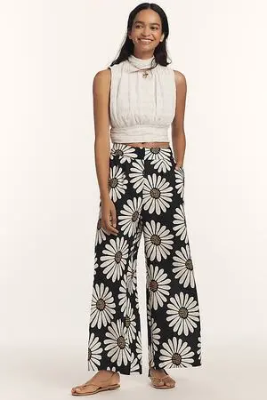 Farm Rio X Linen Blend Daisy Wide-leg Pants