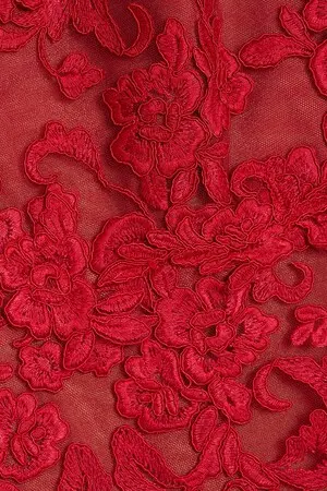 Marchesa Floral-appliquéd Corded Lace Gown - Red