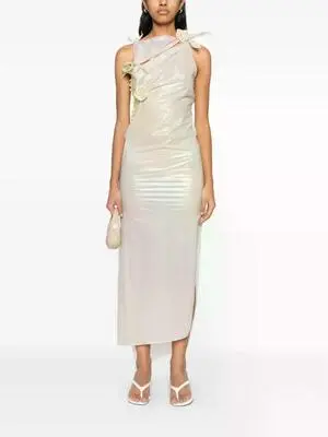 Coperni Floral-appliqué Asymmetric Gown - Neutrals